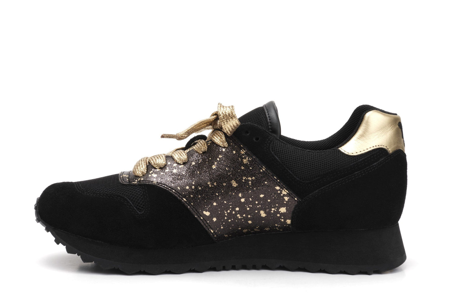 Lola Ramona | Serena Goldsplash | Black Leather Sneakers - 38 - Lola Ramona